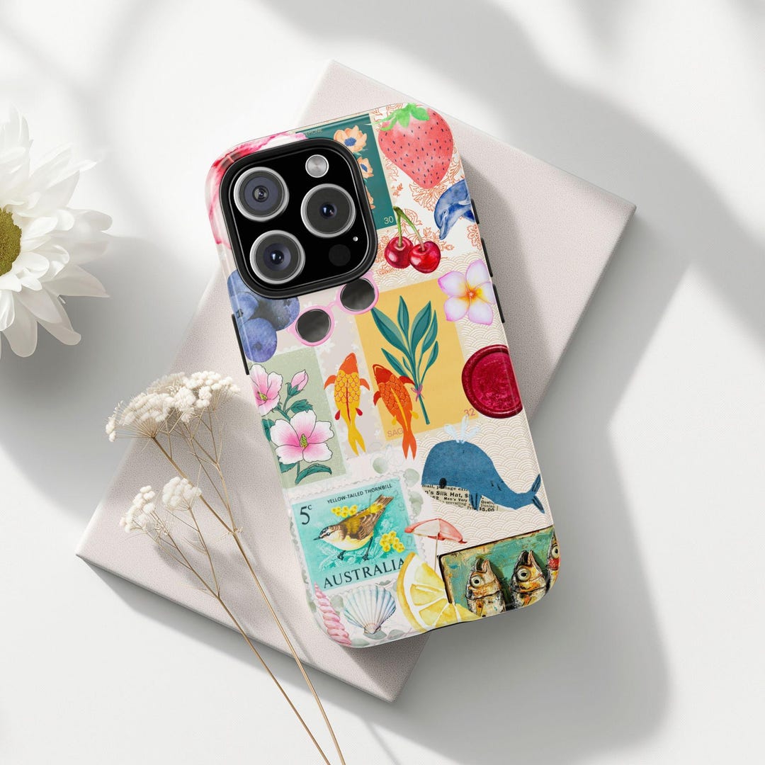 Cute Summer Travel Collage Phone Case, Trendy Floral Beachy Aesthetic ...