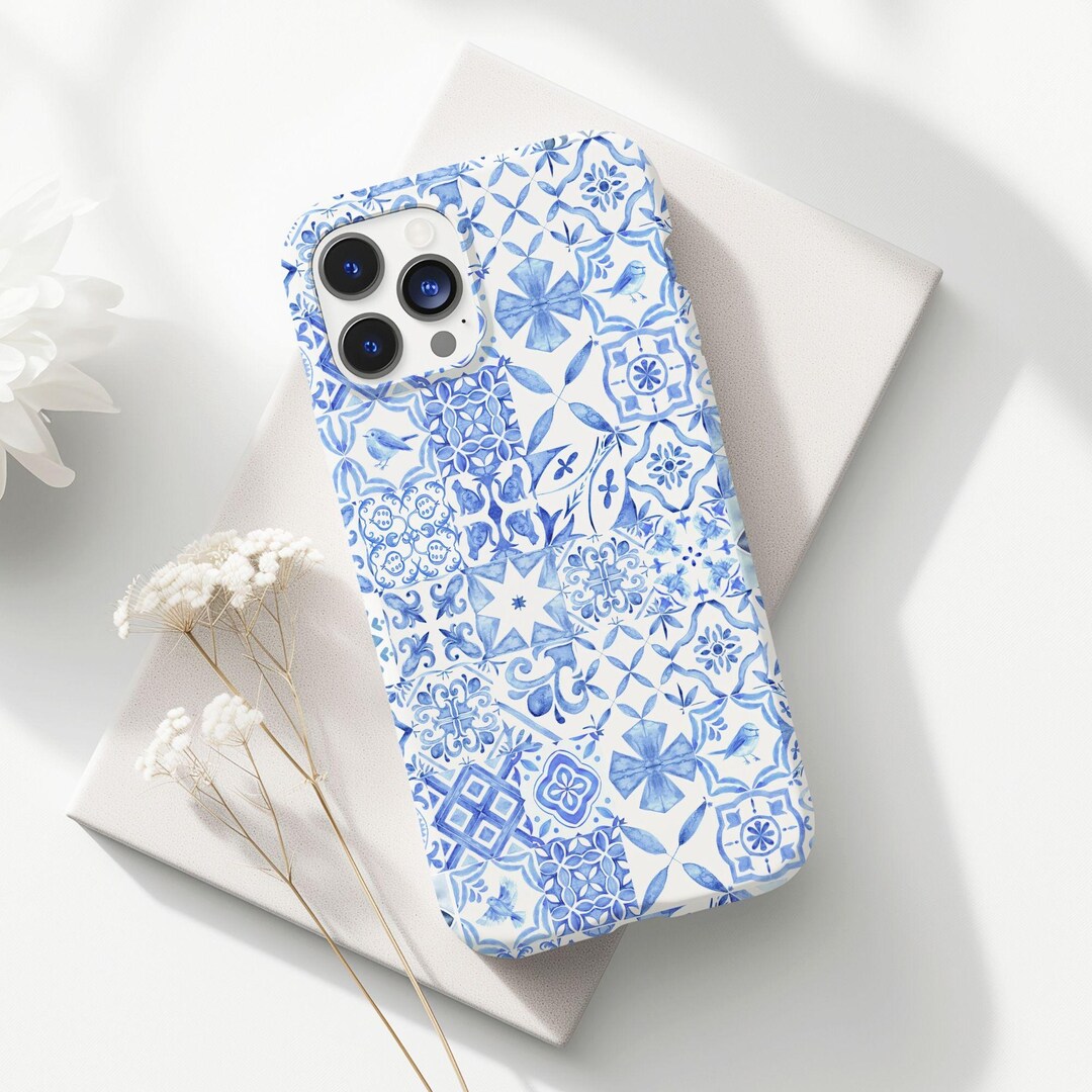 Precious Blue Tiles Phone Case, European Summer Aesthetic Azulejos Cute ...