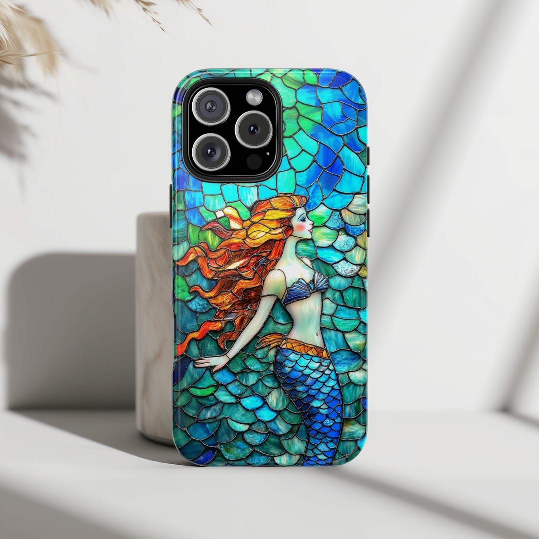 Stained Glass Mermaid Phone Case, Faux Stained Glass Mermaid Underwater ...