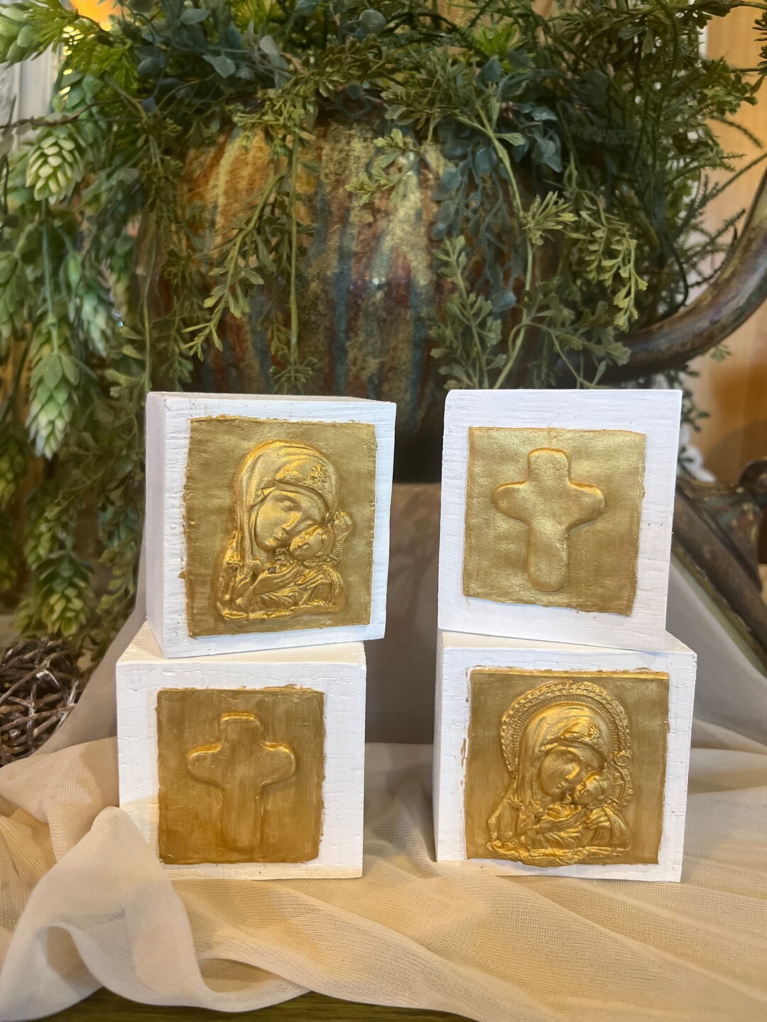 Religious,mary /jesus Mini Wood Block,roughly Measures 2x2 - Etsy