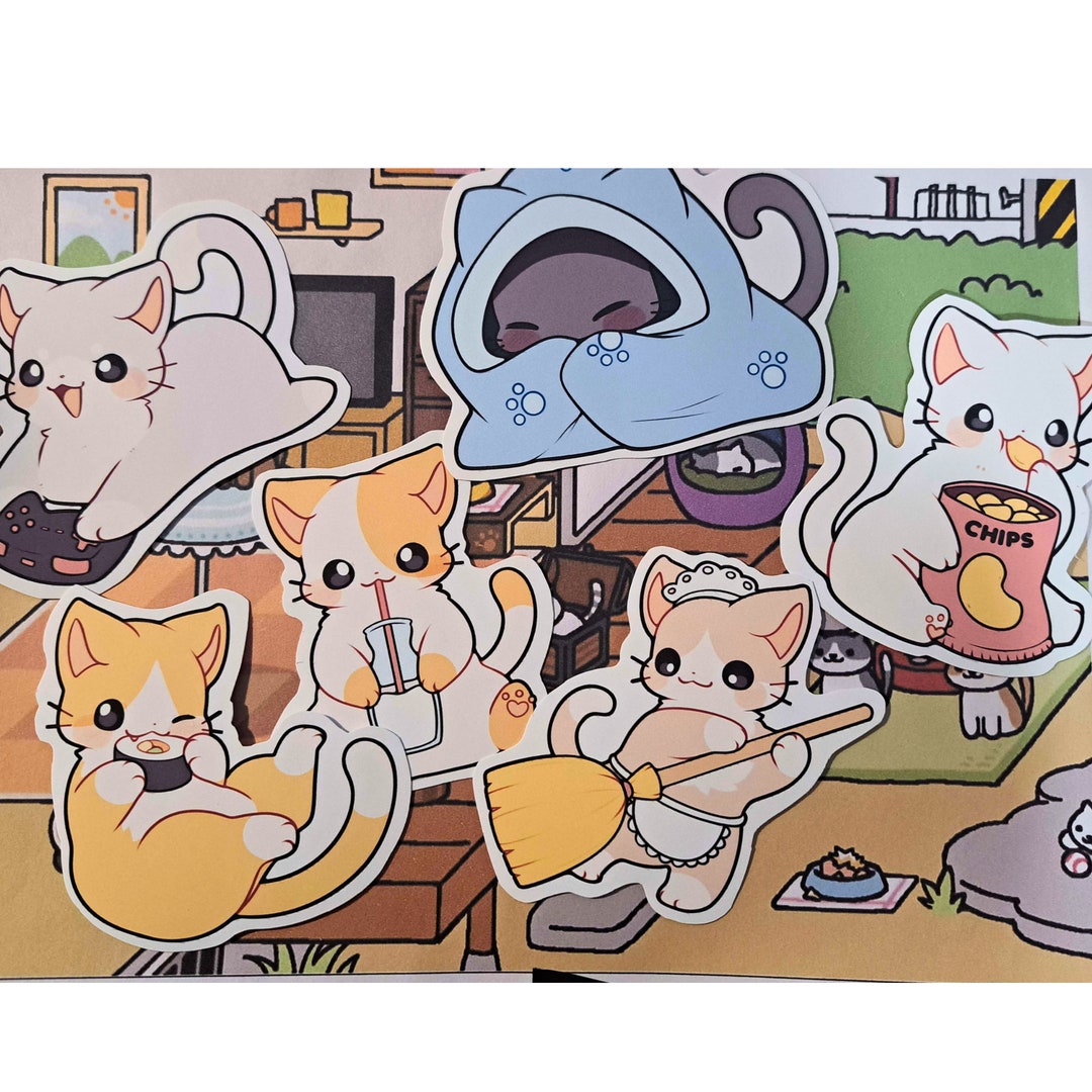 Cute Cat Vinyl Stickers Cartoon Cat Vinyl Stickers - Etsy