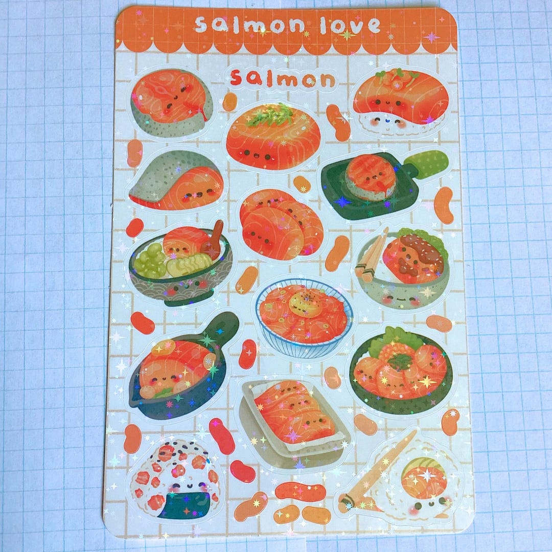 Cute Salmon Lovers Sticker Sheet - Adorable Salmon-themed Stickers ...