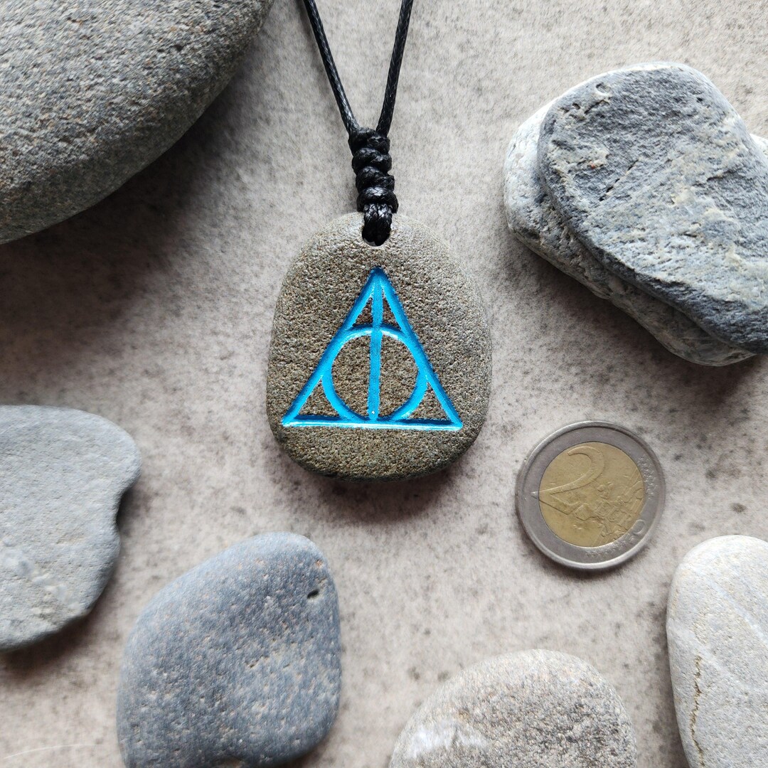 Hand Carved Sea Stone Harry Potter Deathly Hallows Necklace, Engraved ...