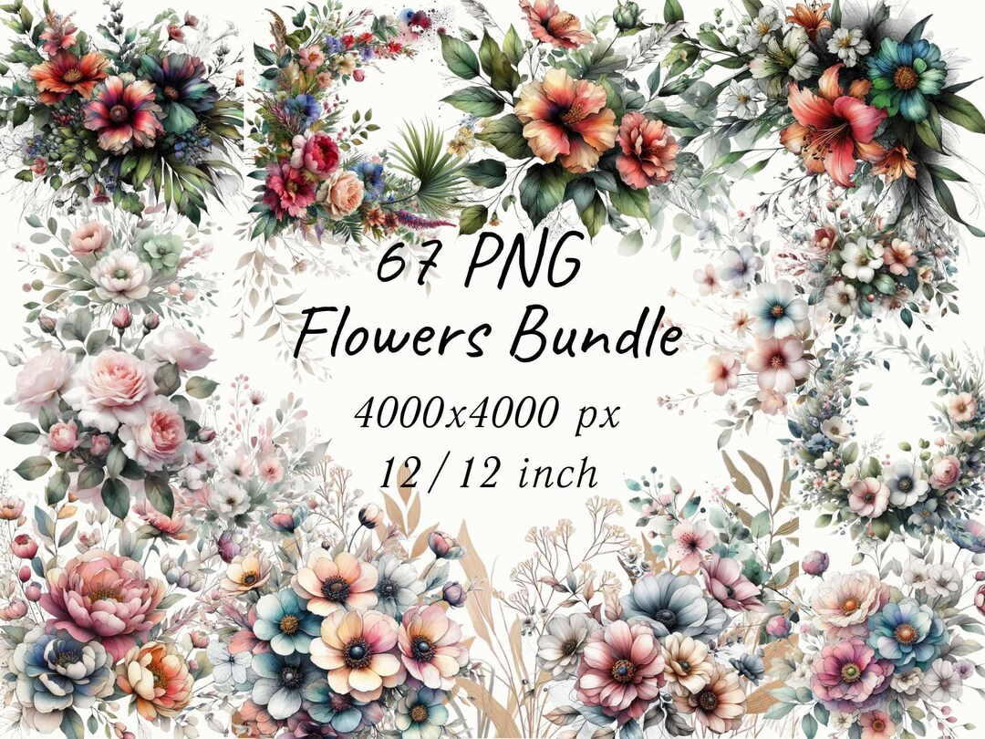 67 Watercolor Botanical Clipart PNG, Floral Watercolor Illustrations ...