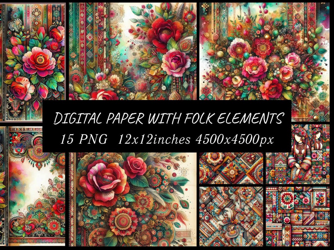 Bulgarian Folk Digital Paper Pack, Floral Ethnic Art, Scrapbooking ...