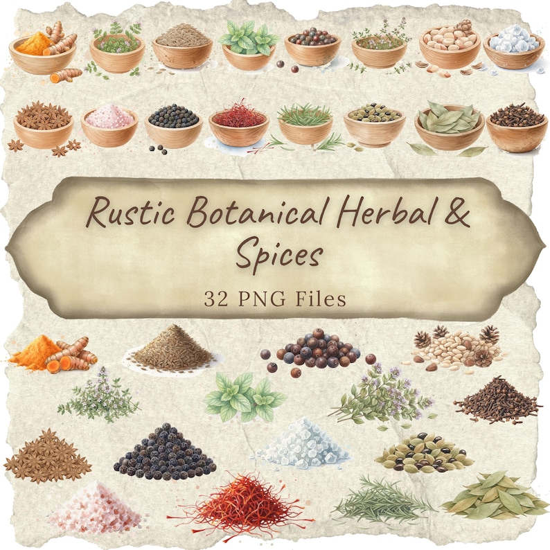 32 Watercolor Herb & Spice Clipart PNG, Culinary Botanical ...