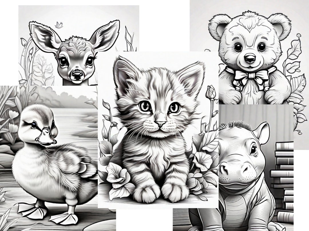 12 Printable Adorable Animals Coloring Pages for Kids - Etsy