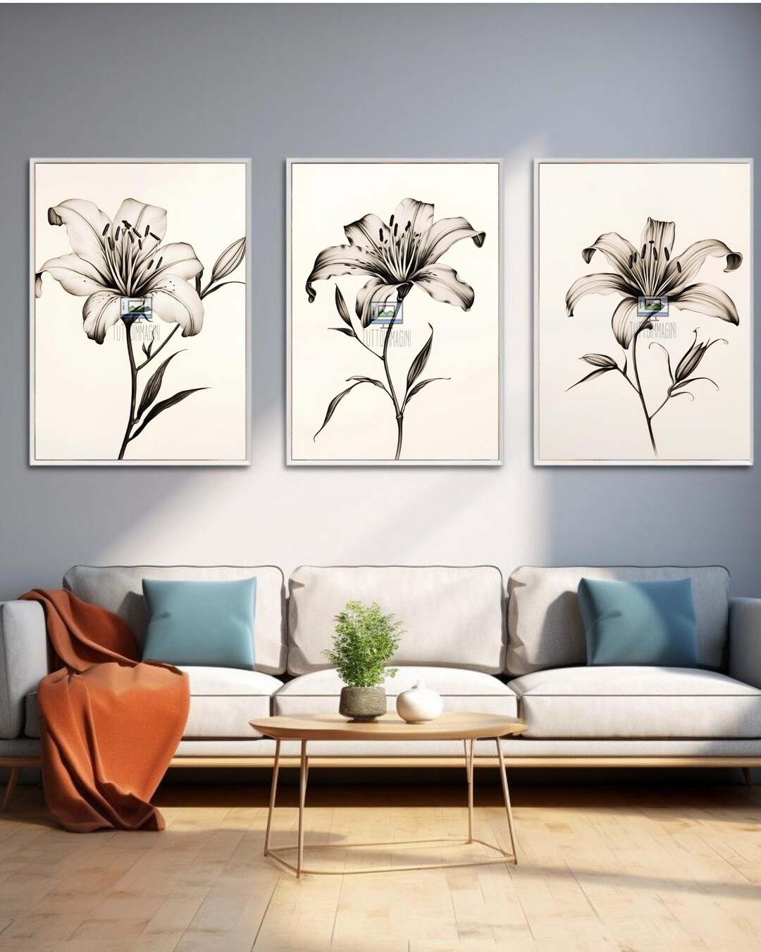 Set of 3 Minimalist Style Lilies, Three Black and White Lily Prints ...