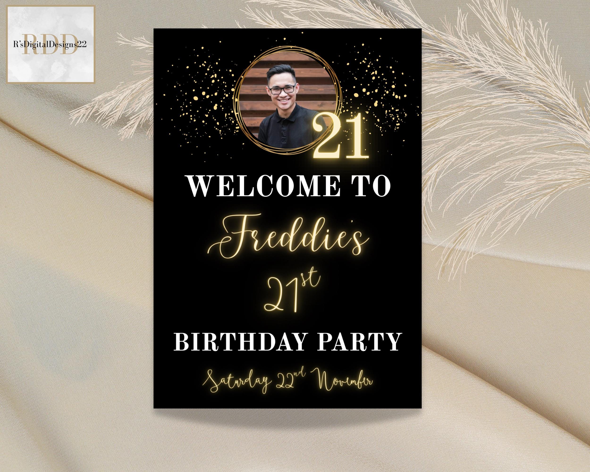 Black and Gold Birthday Welcome Sign Template | Customisable Digital ...