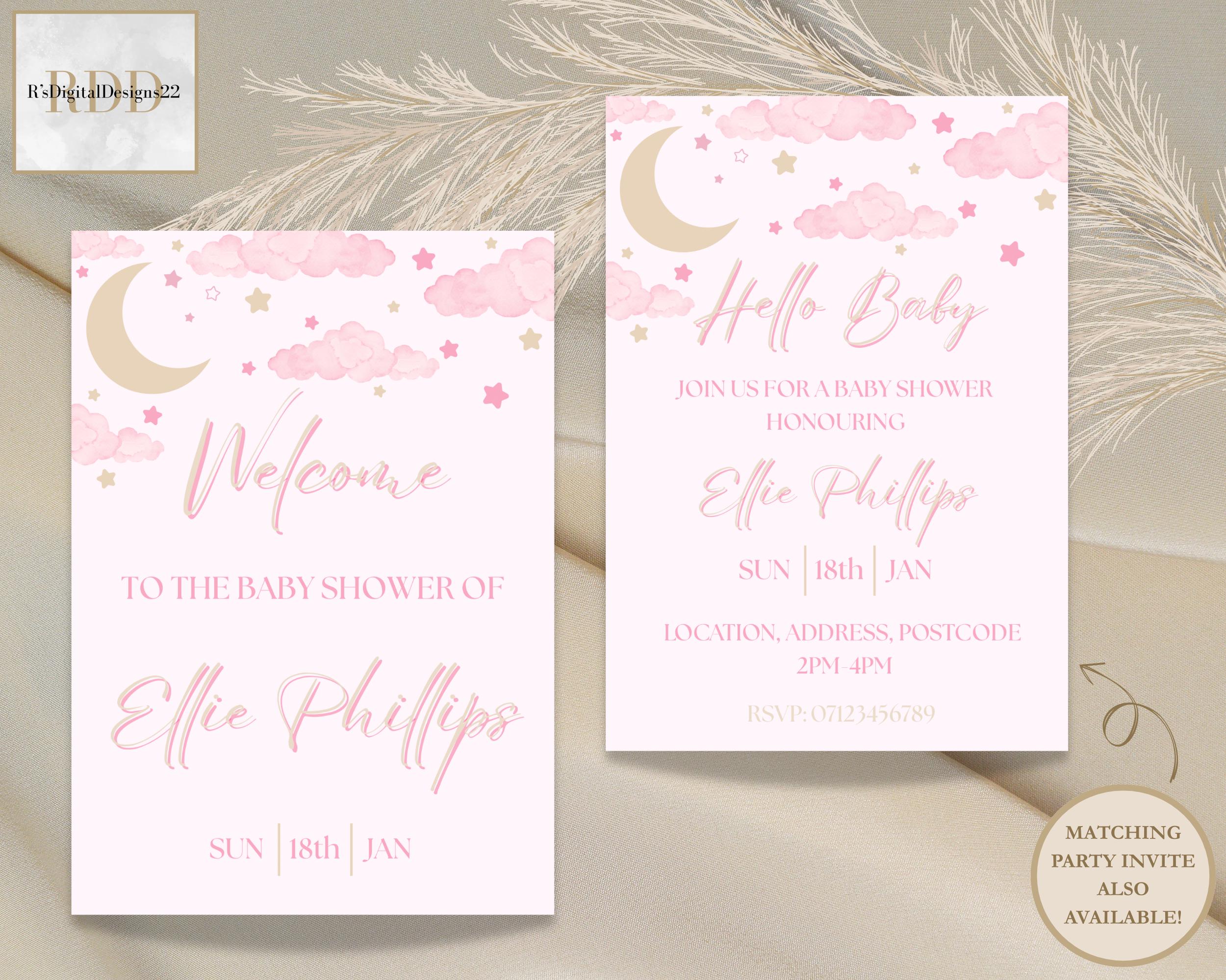 Hello Baby Pink Baby Shower Welcome Sign Template | Customisable ...