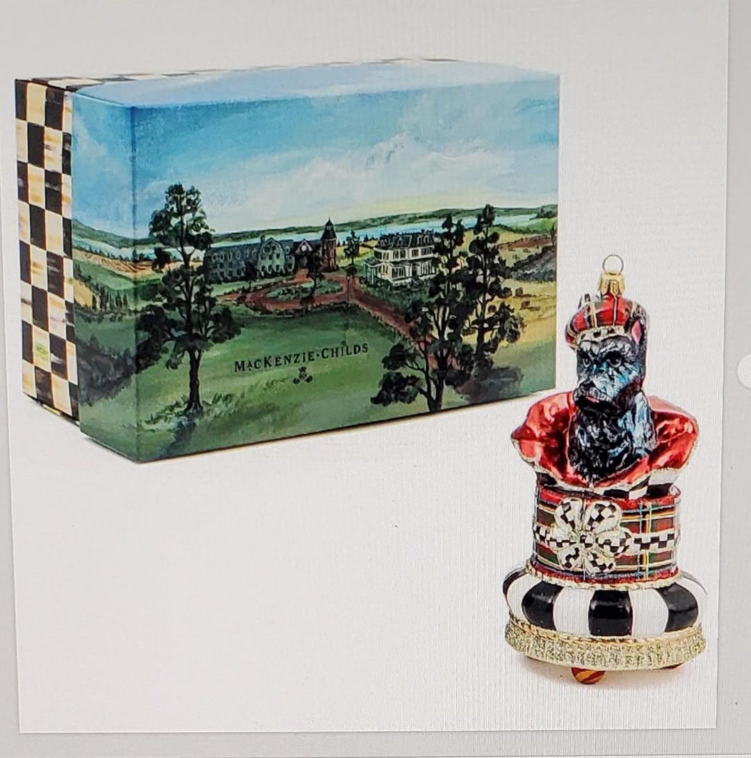 Mackenzie Child's Tartastic Scotty Dog Large Glass Ornament 7" Tall NIB ...