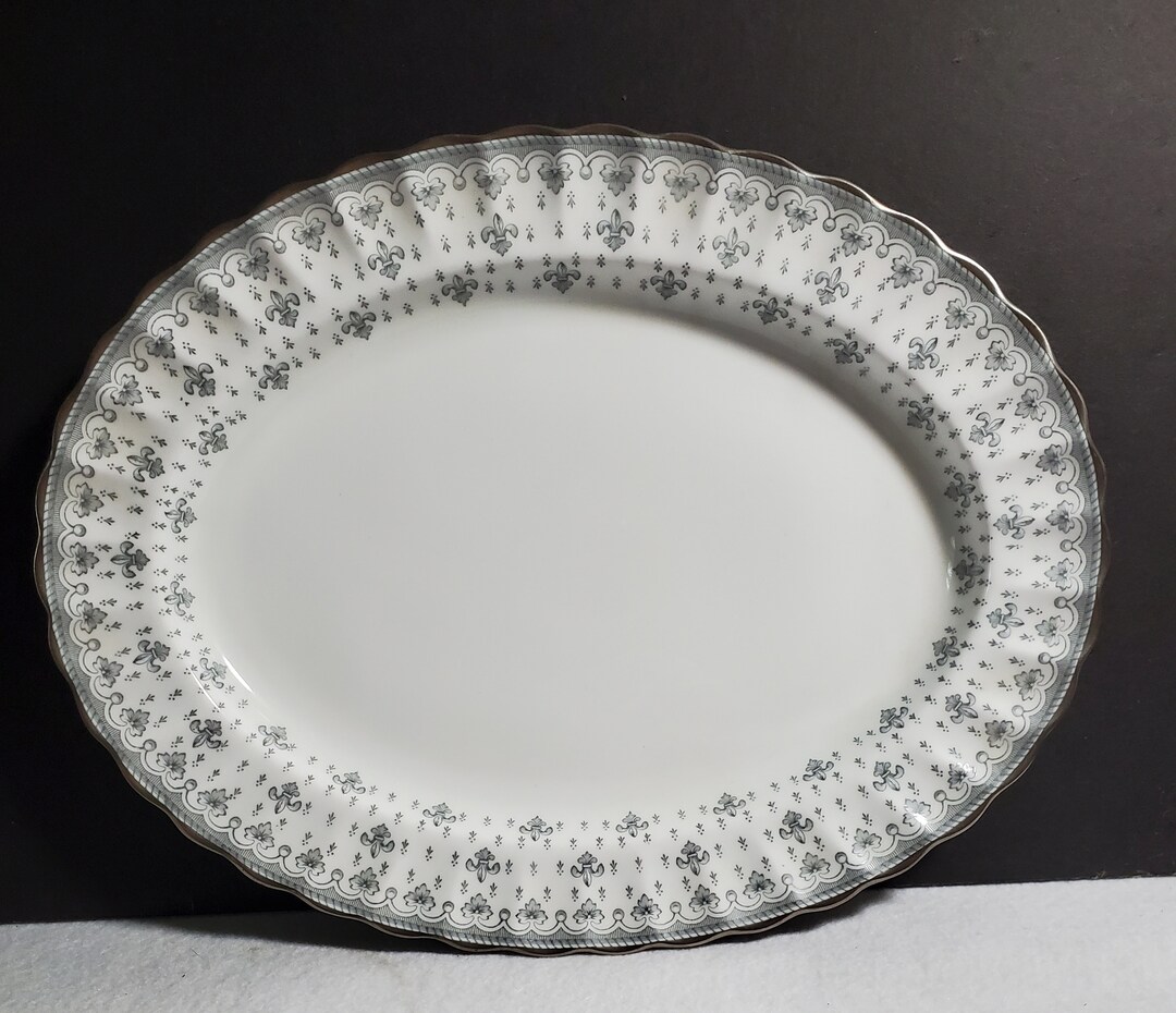 Spode Fleur De Lys Grey Bone China Oval Plater 12-5/8 - Etsy