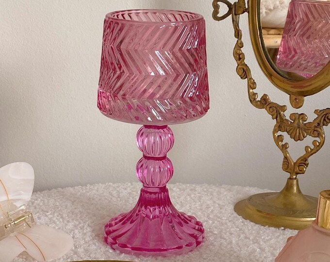 Rose Glow Glass Candle Lamp, Pink Tea Light Holder, Candlestick ...