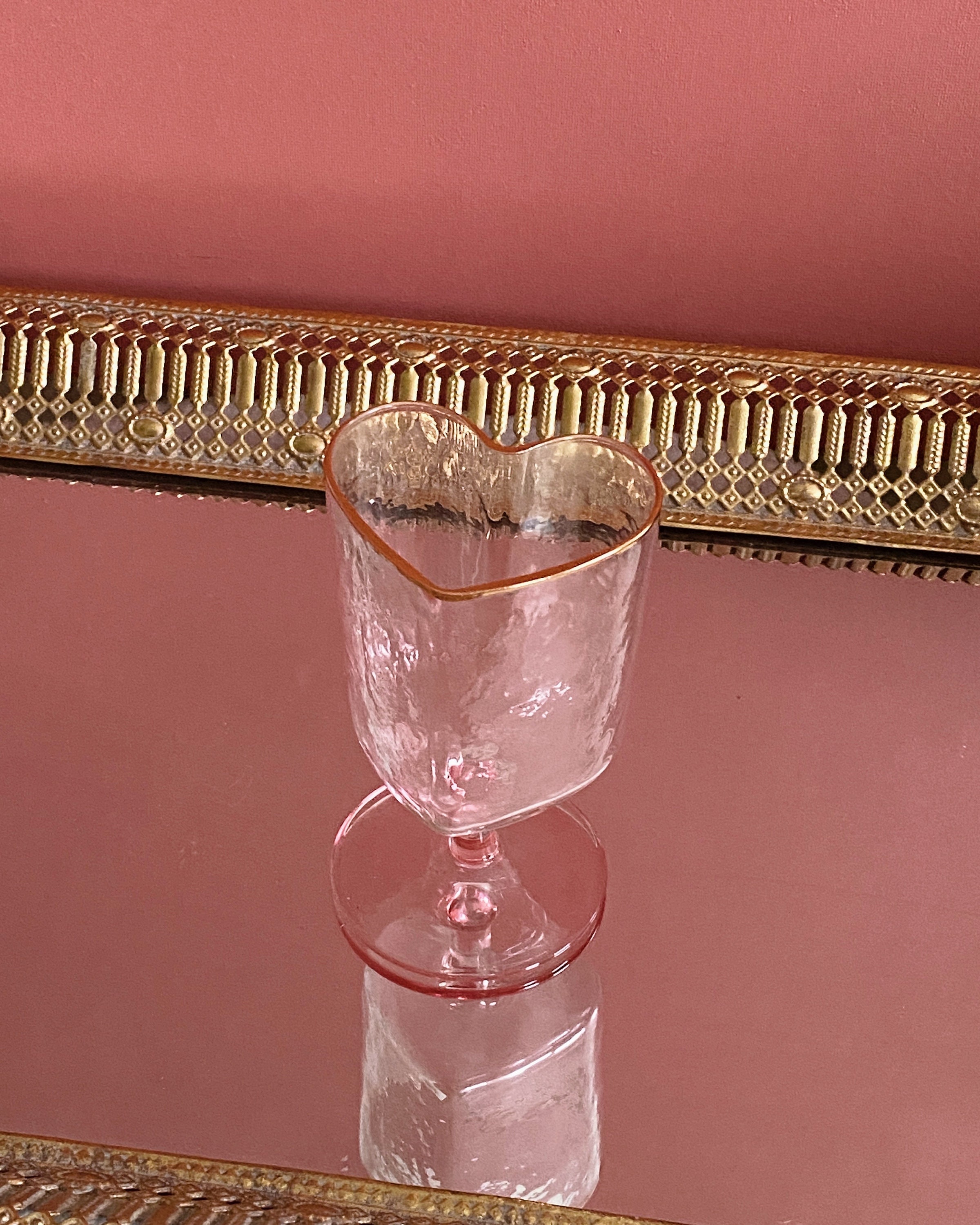 Pink Heart Wine Glass With Gold Rim, Coquette, Aesthetic, Handmade ...