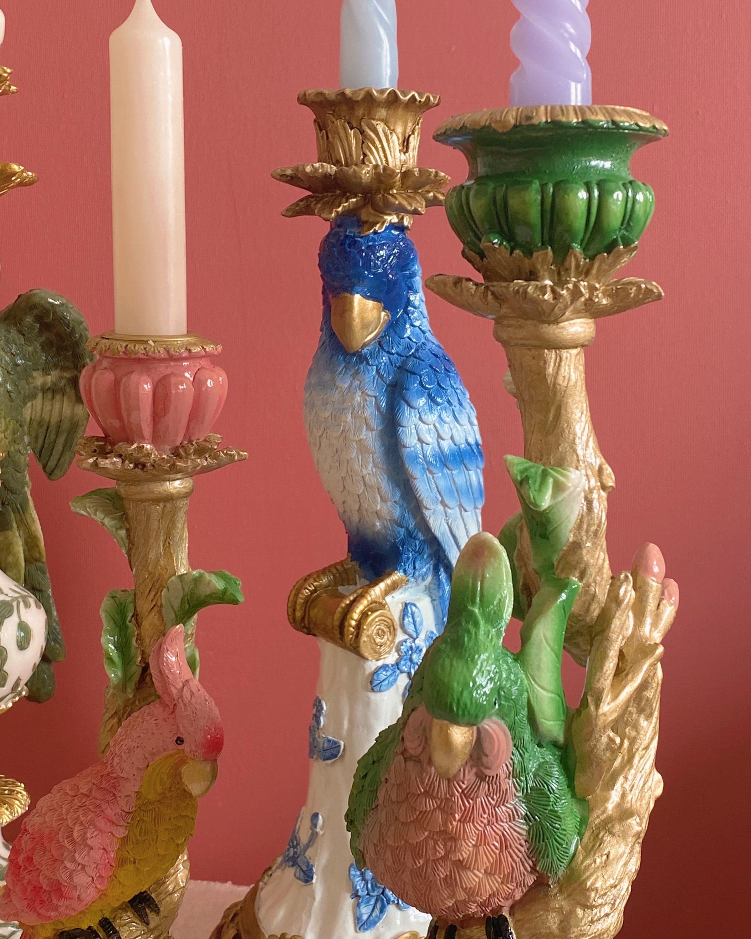 Blue White Parrot Candle Holder, Bird Candlestick, Hollywood Regency ...