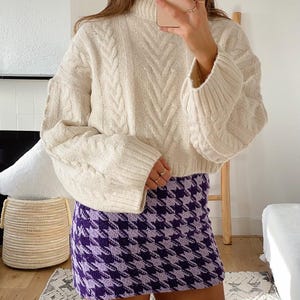 Tweed Matching Set Douce, Preppy Look, Rich Purple Buttoned Blazer, Plaid Mini Skirt, Coord, Mix ...