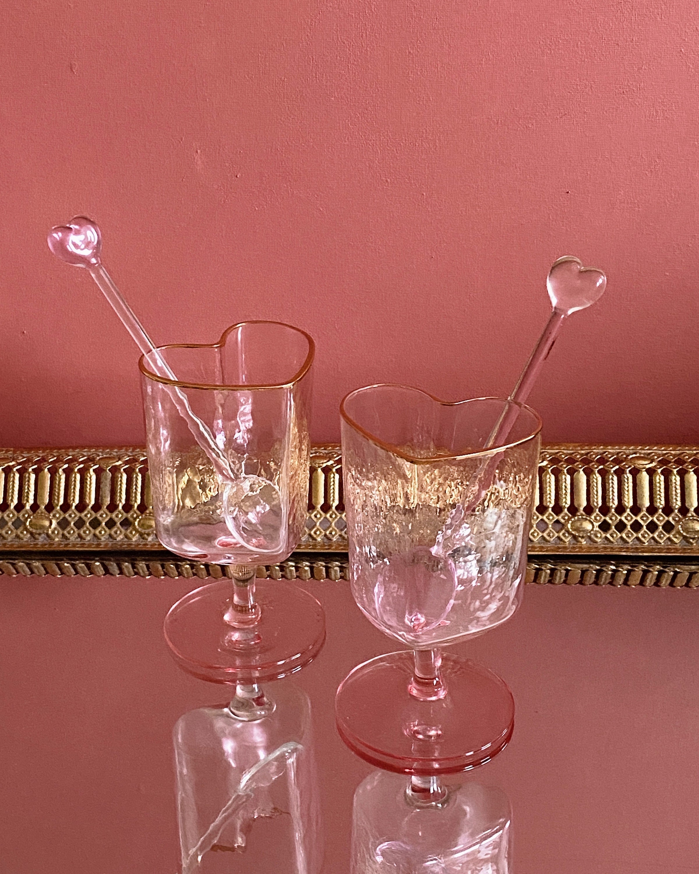 Pink Heart Wine Glass With Gold Rim, Coquette, Aesthetic, Handmade ...