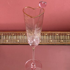 Pink Heart Champagne Glass With Gold Rim, Prosecco, Aesthetic, Handmade ...