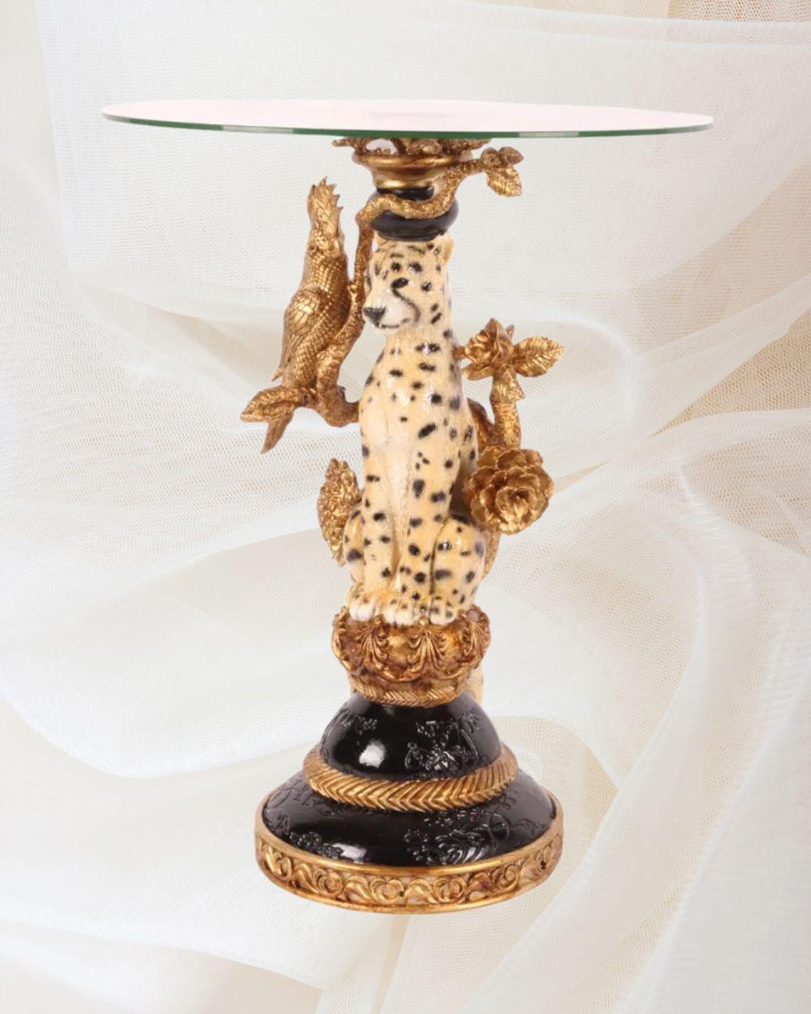 Hollywood Regency Leopard Glass Side Table, Unique Coffee Table, Exotic ...