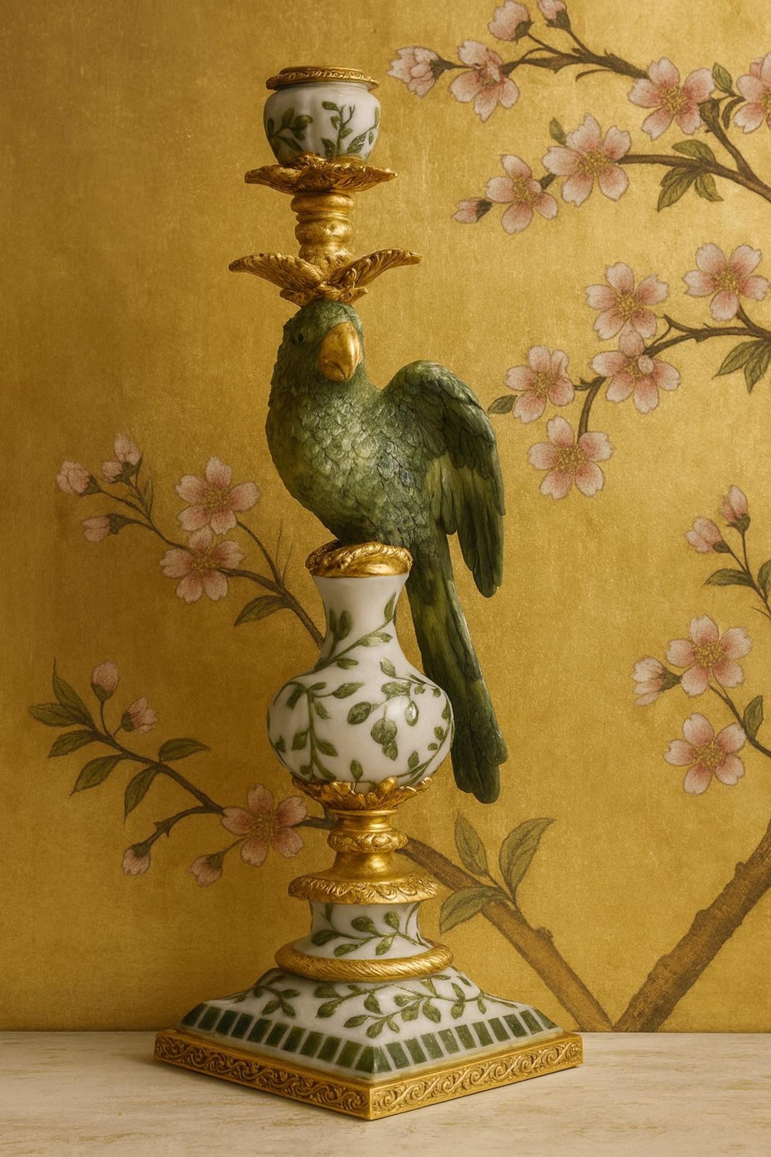 Chic Green Gold Parrot Candle Holder, Bird Candlestick, Hollywood ...