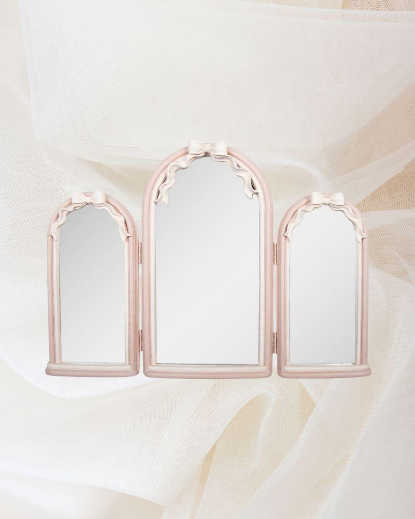 Pink Bow Trifold Vanity Mirror, Three Panel Makeup Mirror, Coquette ...