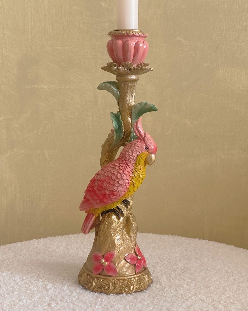 Hollywood Regency Pink Parrot Candle Holder, Bird Candlestick, Pink ...