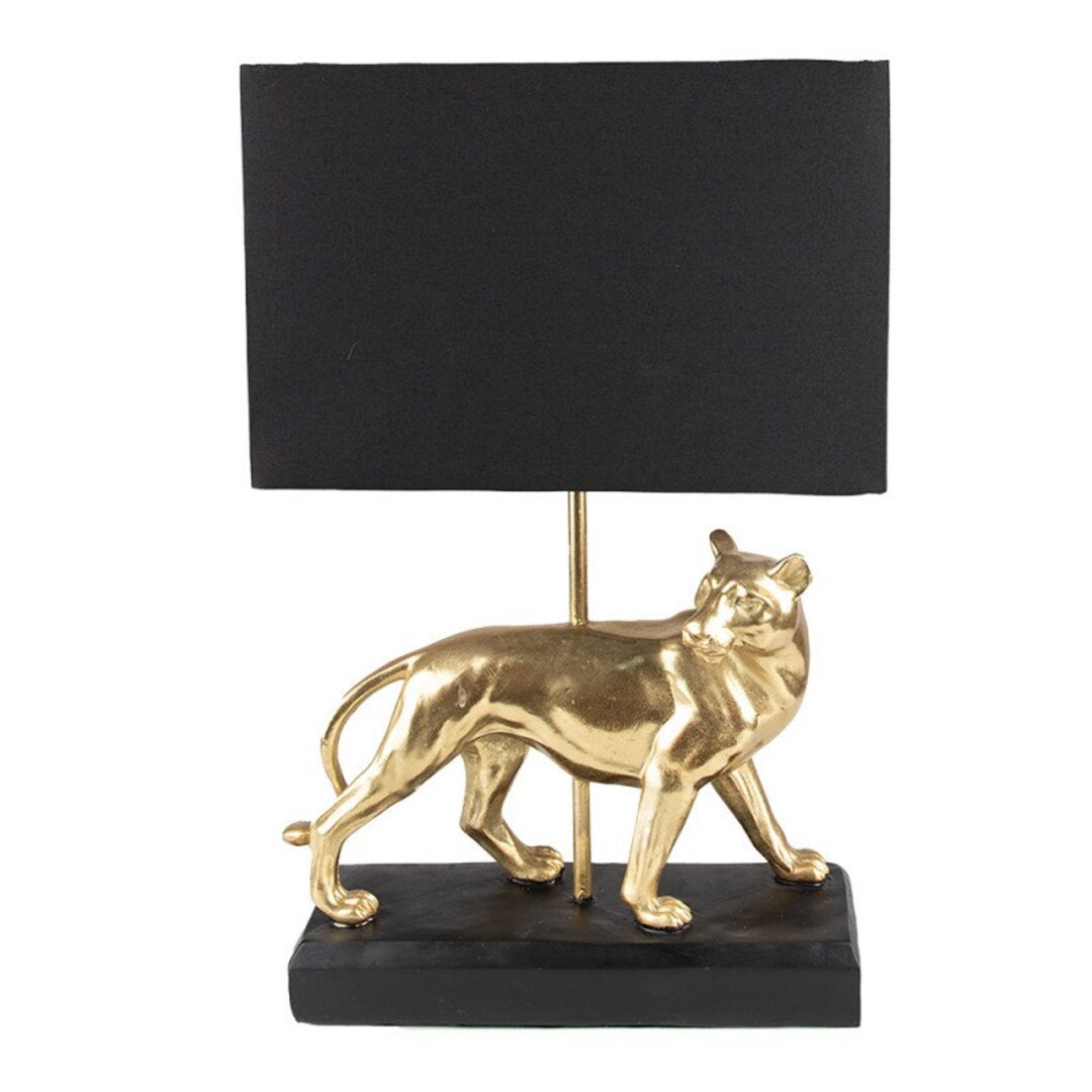 Gold Leopard Table Lamp With Black Shade, Panther, Wild Cat, Animal ...