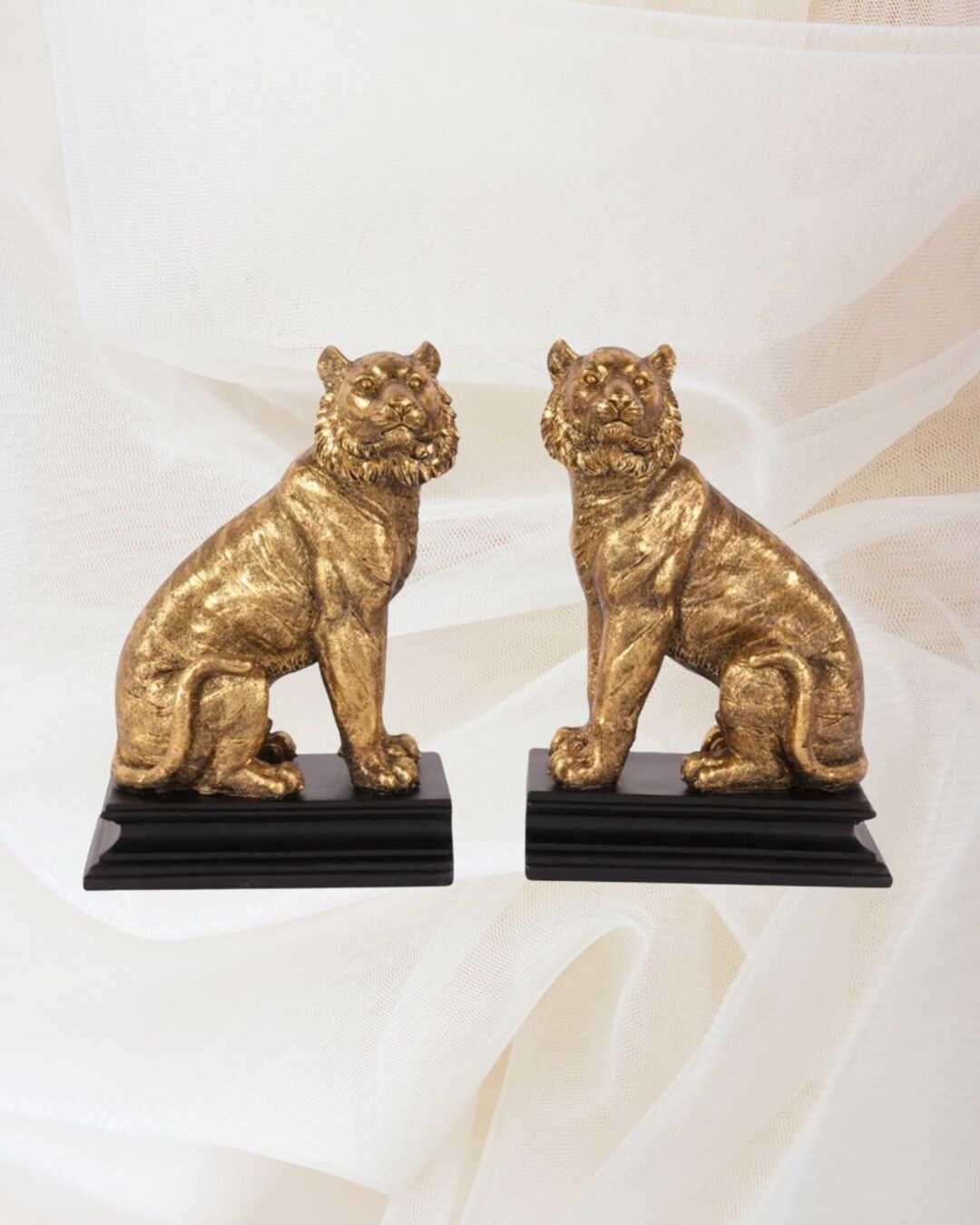 Gold Tiger Bookend Pair, Luxe Shelf Decor, Tiger Sculpture, Bookend Set ...