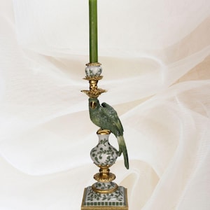 Chic Green Gold Parrot Candle Holder, Bird Candlestick, Hollywood Regency, Glam Decor, Luxury ...