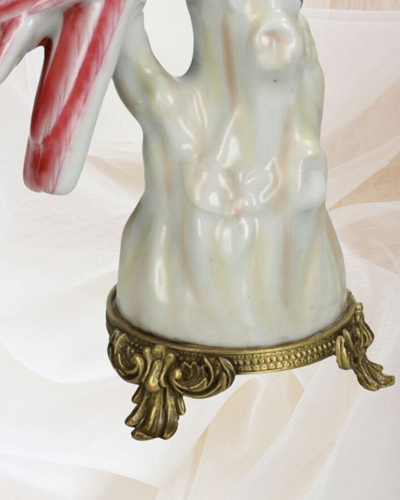 Porcelain Pink Parrot Brass Candle Holder, Bird Candle Holder, Parrot ...