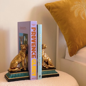 Gold Leopard Bookend Pair, Luxe Shelf Decor, Leopard Sculpture, Bookend ...