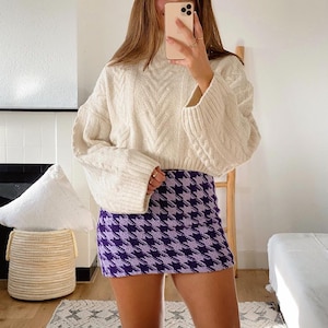 Tweed Matching Set Douce, Preppy Look, Rich Purple Buttoned Blazer, Plaid Mini Skirt, Coord, Mix ...