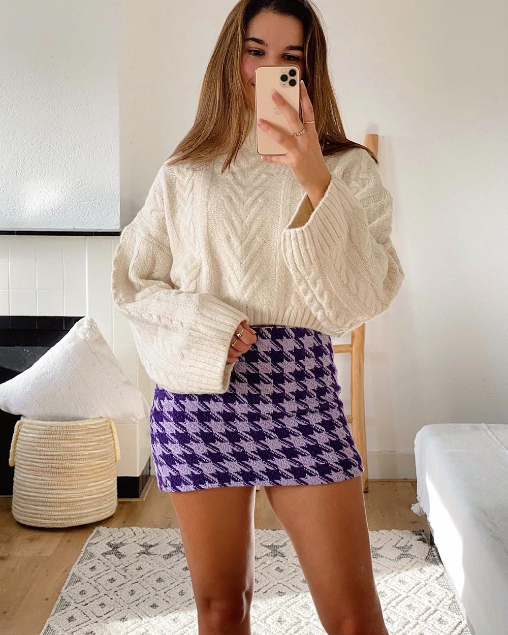 Tweed Matching Set Douce, Preppy Look, Rich Purple Buttoned Blazer ...