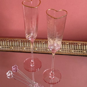 Pink Heart Champagne Glass With Gold Rim, Prosecco, Aesthetic, Handmade ...