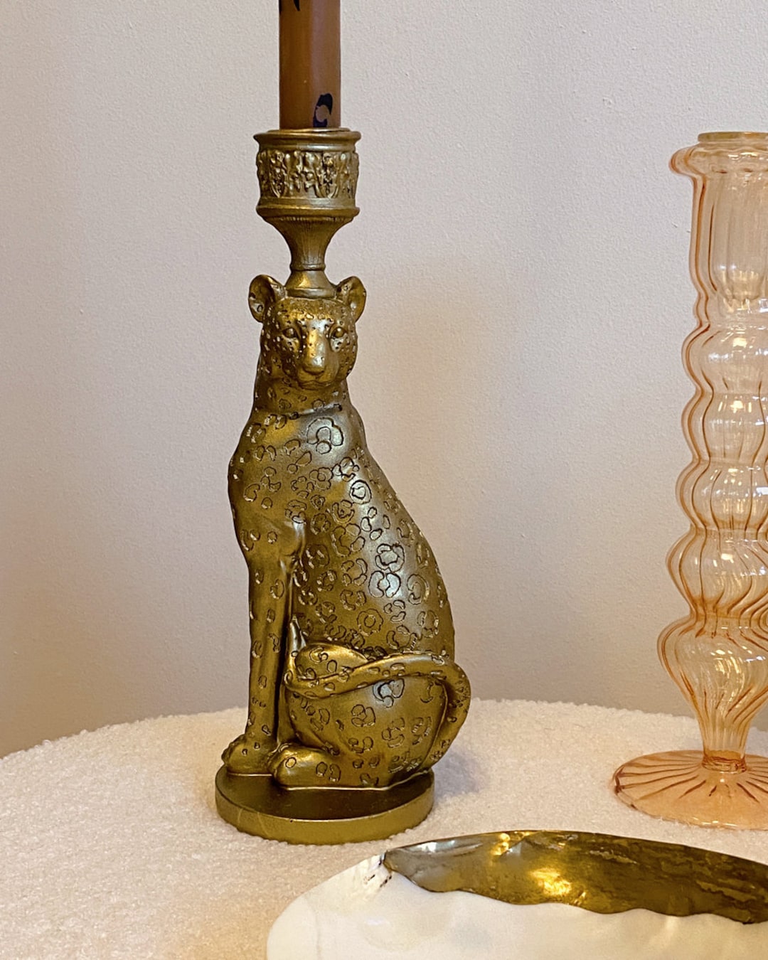 Gold Leopard Candle Holder, Panther Candlestick, Animal Candle Stand ...