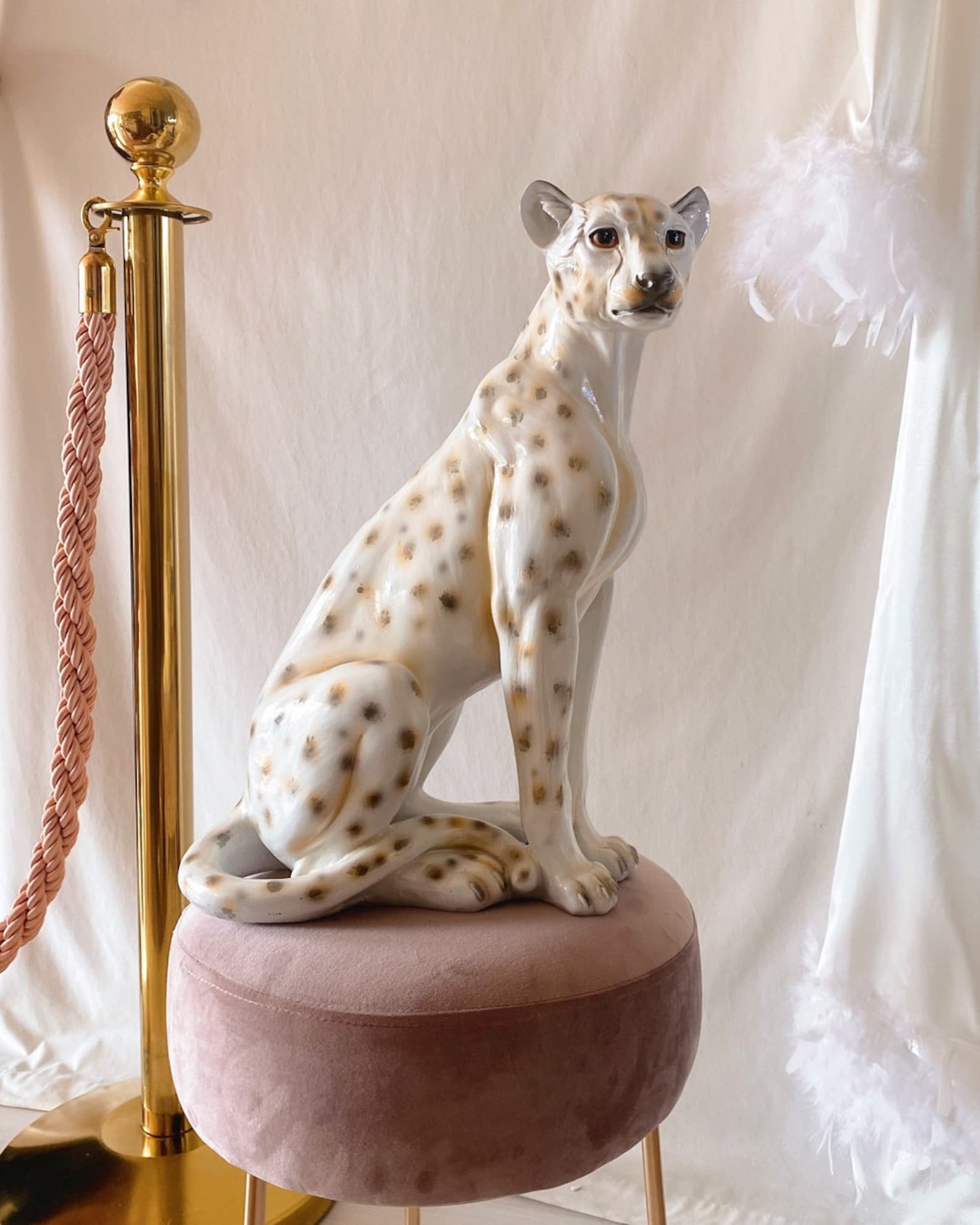 Hollywood Regency Leopard Statue, Snow Leopard Sculpture, Panther ...