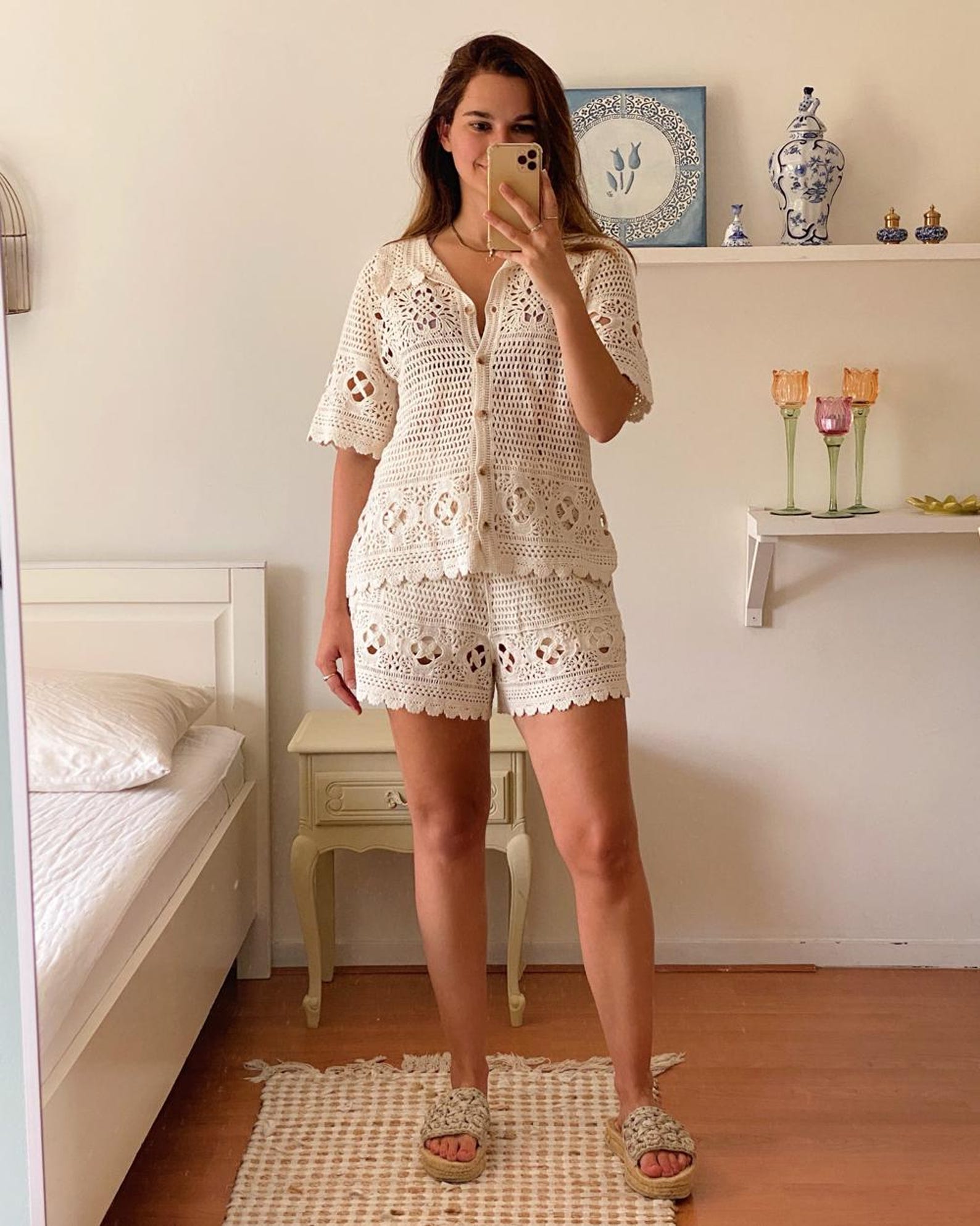 Desert Chic Crochet Matching Set, 100% Cotton, Beige Blouse, Shorts ...