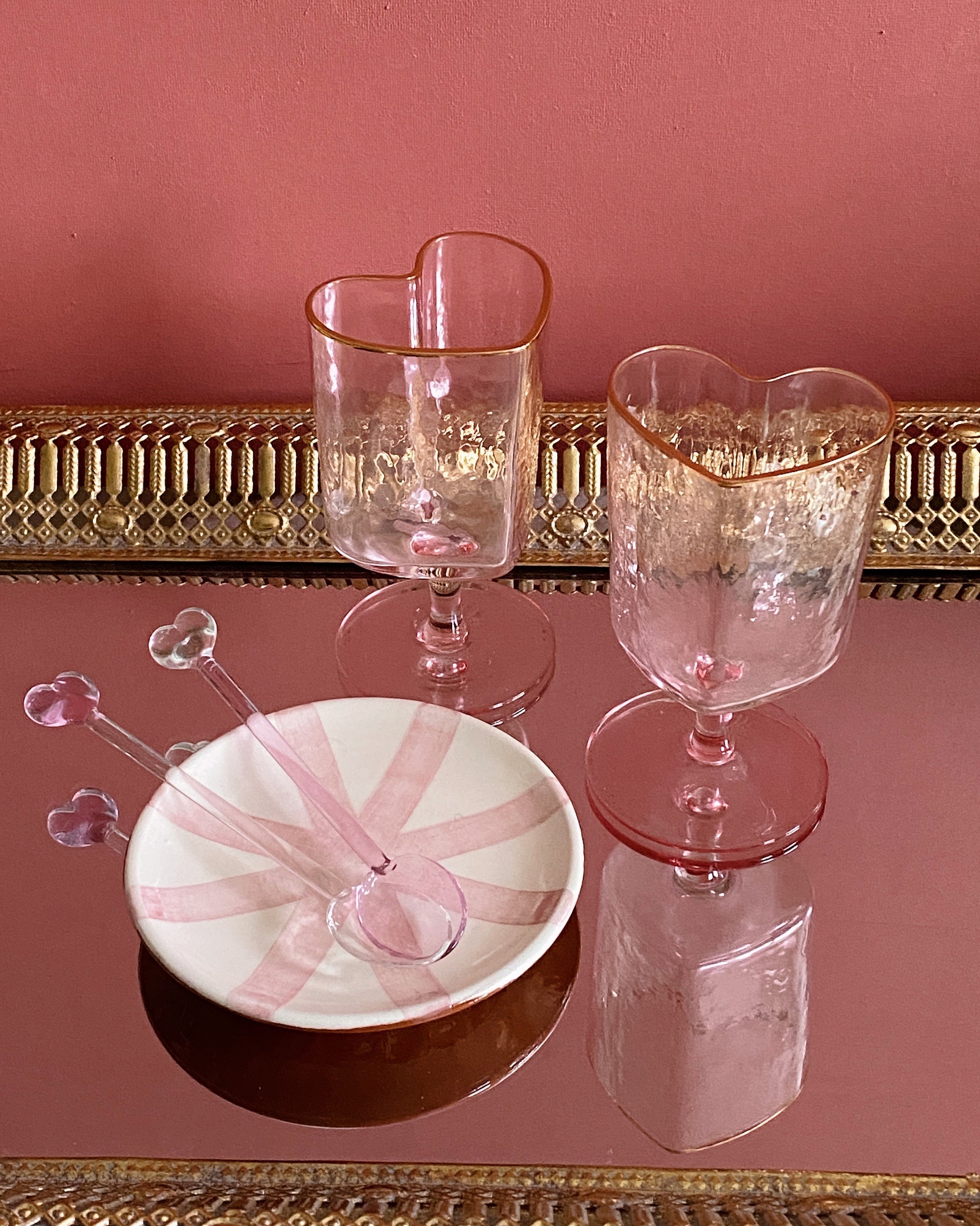 Pink Heart Wine Glass With Gold Rim, Coquette, Aesthetic, Handmade ...
