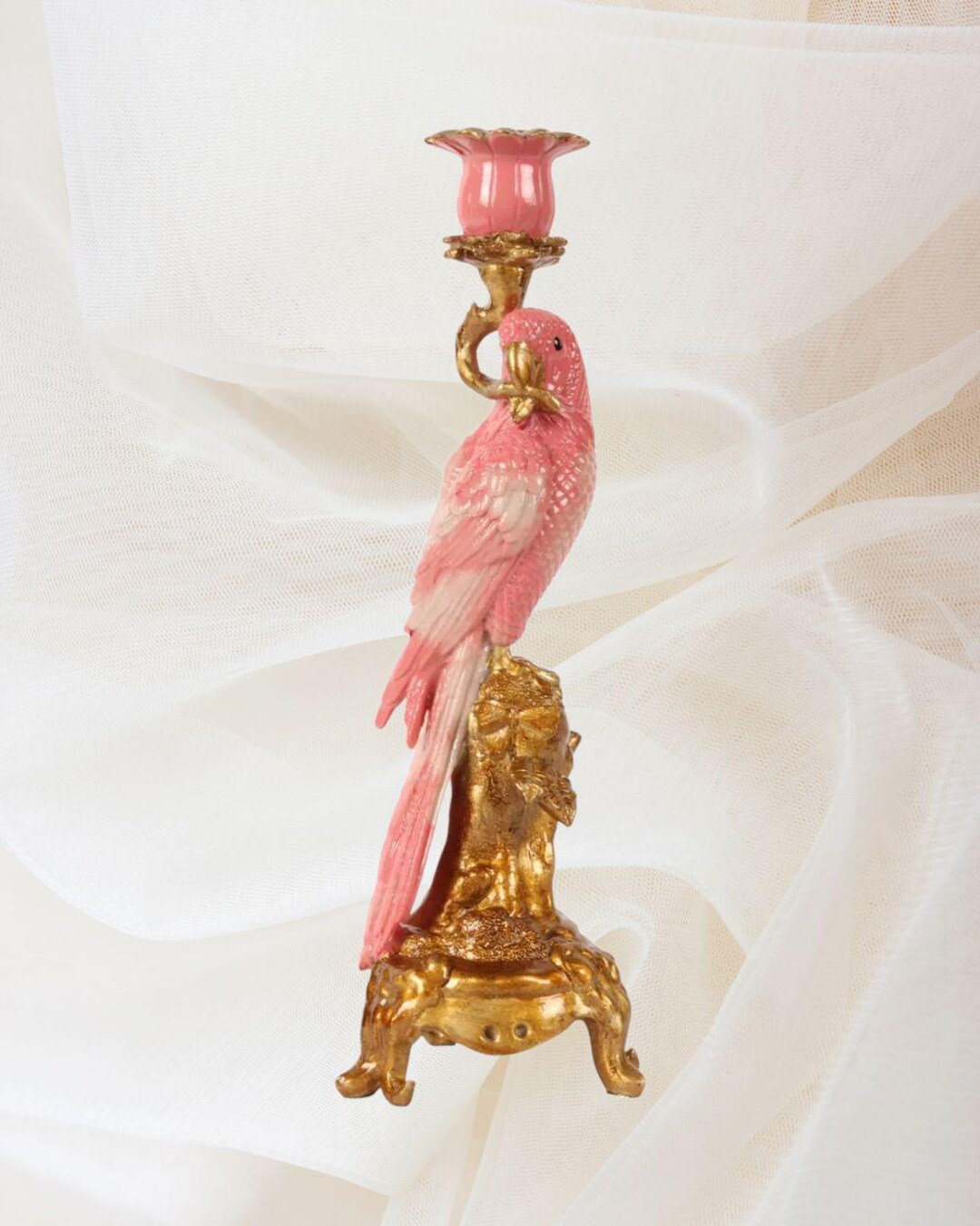 Hollywood Regency Regal Rose Parrot Candle Holder, Bird Candlestick, Pink Gold Glam Decor ...