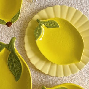 Lemon Ceramic Serving Bowl, Plate, Citrus Tableware, Yellow Fruit Theme ...