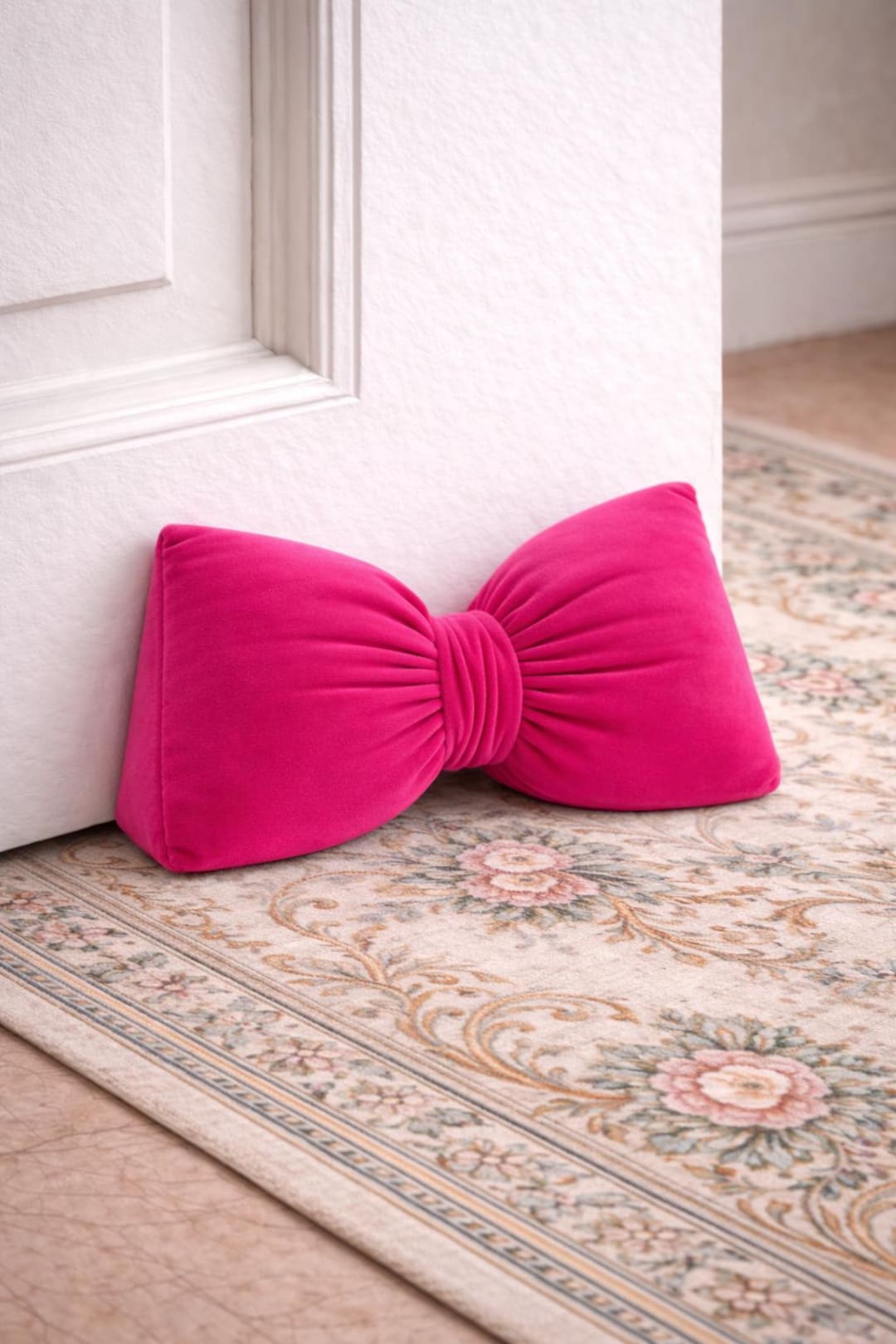 Pink Velvet Bow Door Stopper, Chic Doorstop, Luxury Home Accessory ...