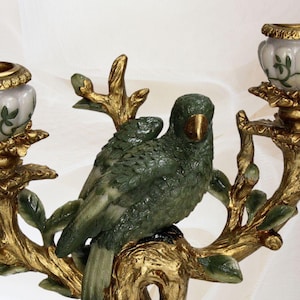 Chic Green Gold Parrot Candelabra, Bird Candle Holder, Candlestick, Hollywood Regency, Glam ...