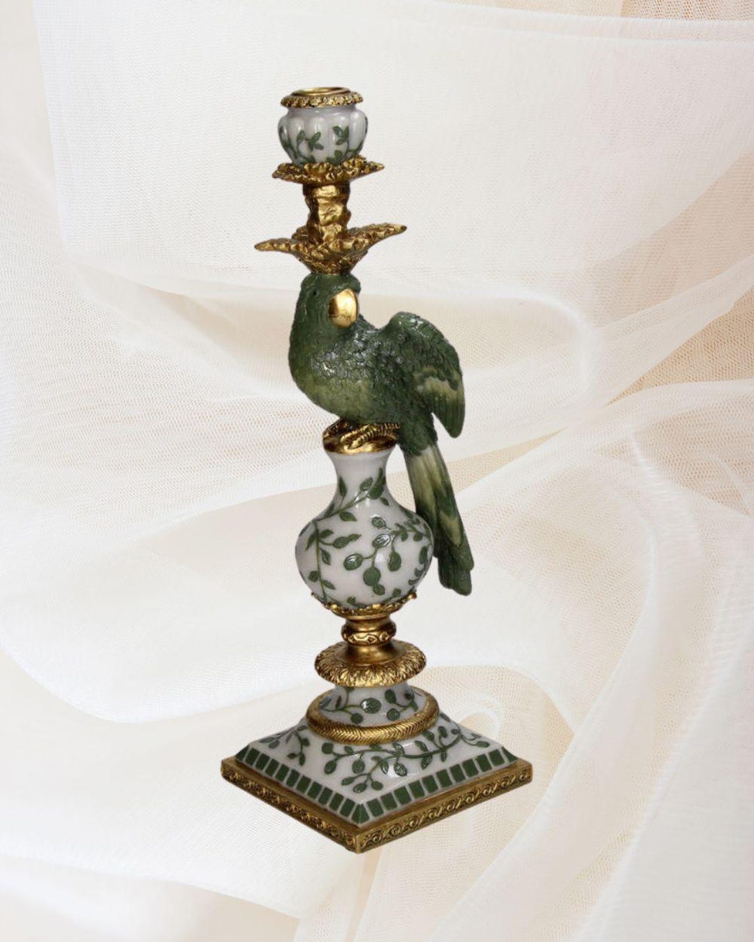 Chic Green Gold Parrot Candle Holder, Bird Candlestick, Hollywood ...