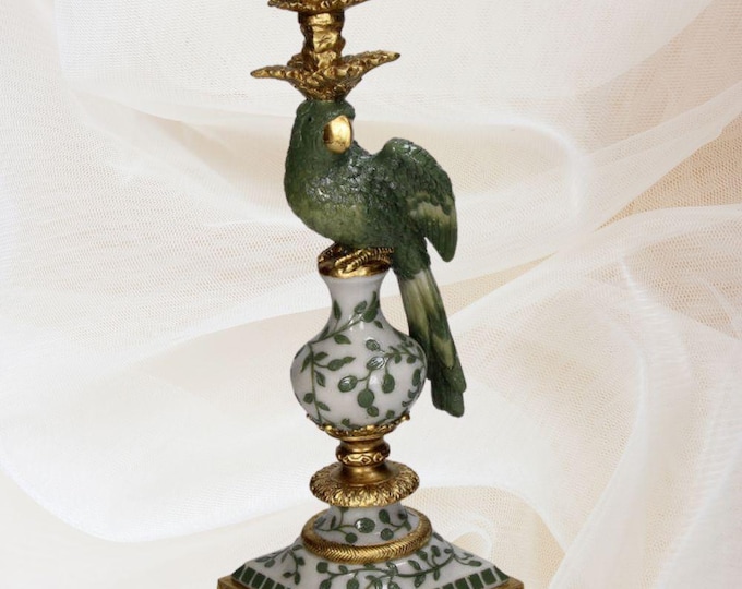 Pair Porcelain Candlesticks - Bronze Ornaments - Birds on a Branch ...