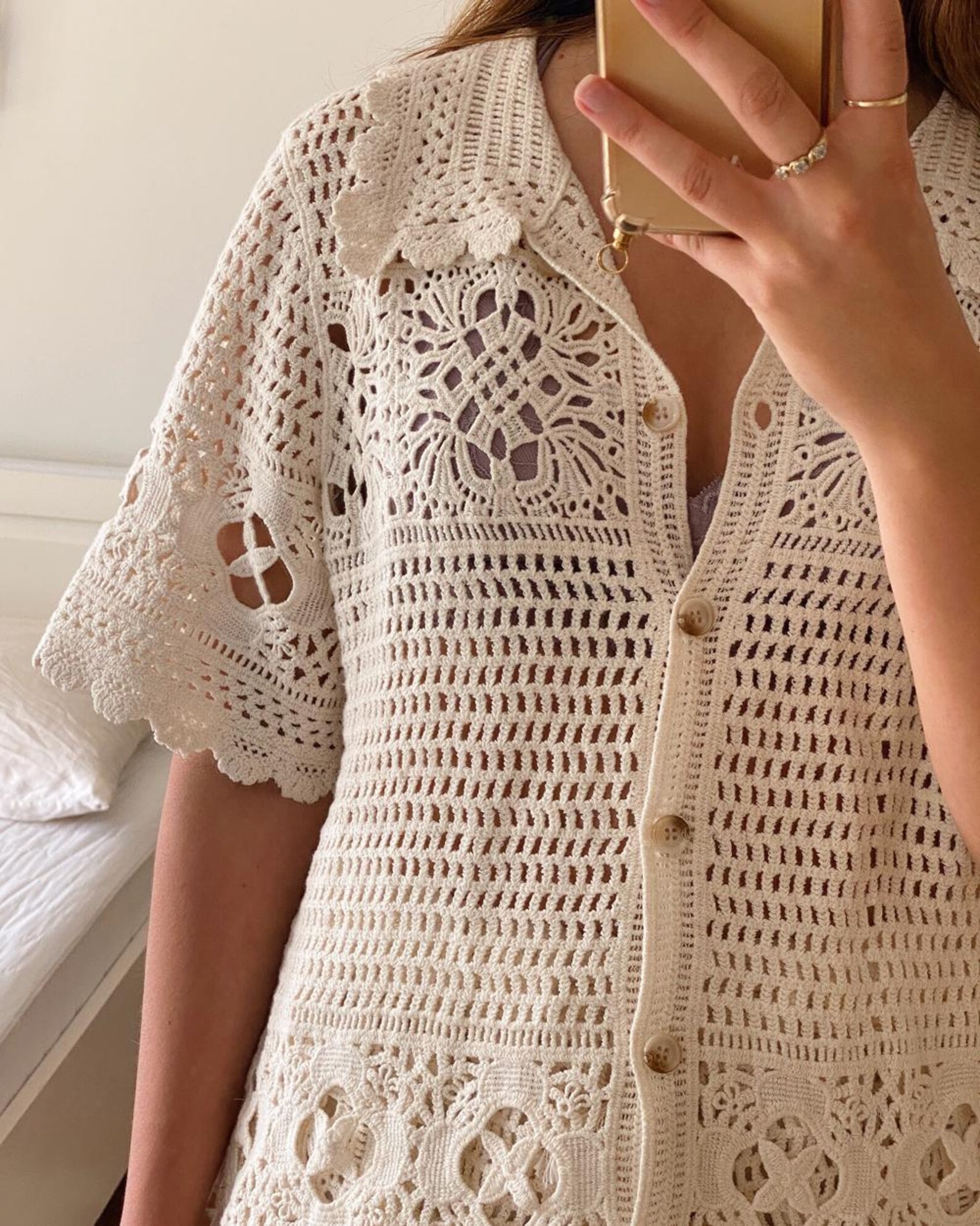 Desert Chic Crochet Matching Set, 100% Cotton, Beige Blouse, Shorts ...