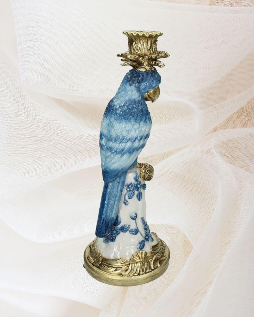 Blue White Parrot Candle Holder, Bird Candlestick, Hollywood Regency ...