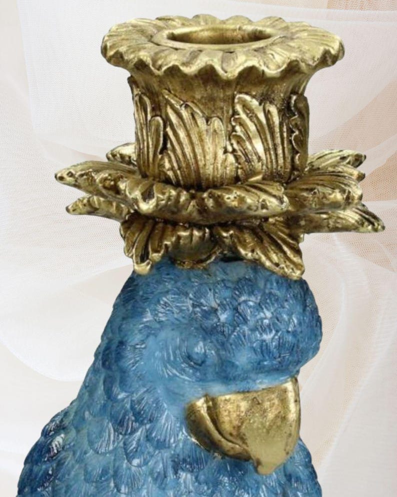 Blue White Parrot Candle Holder, Bird Candlestick, Hollywood Regency ...