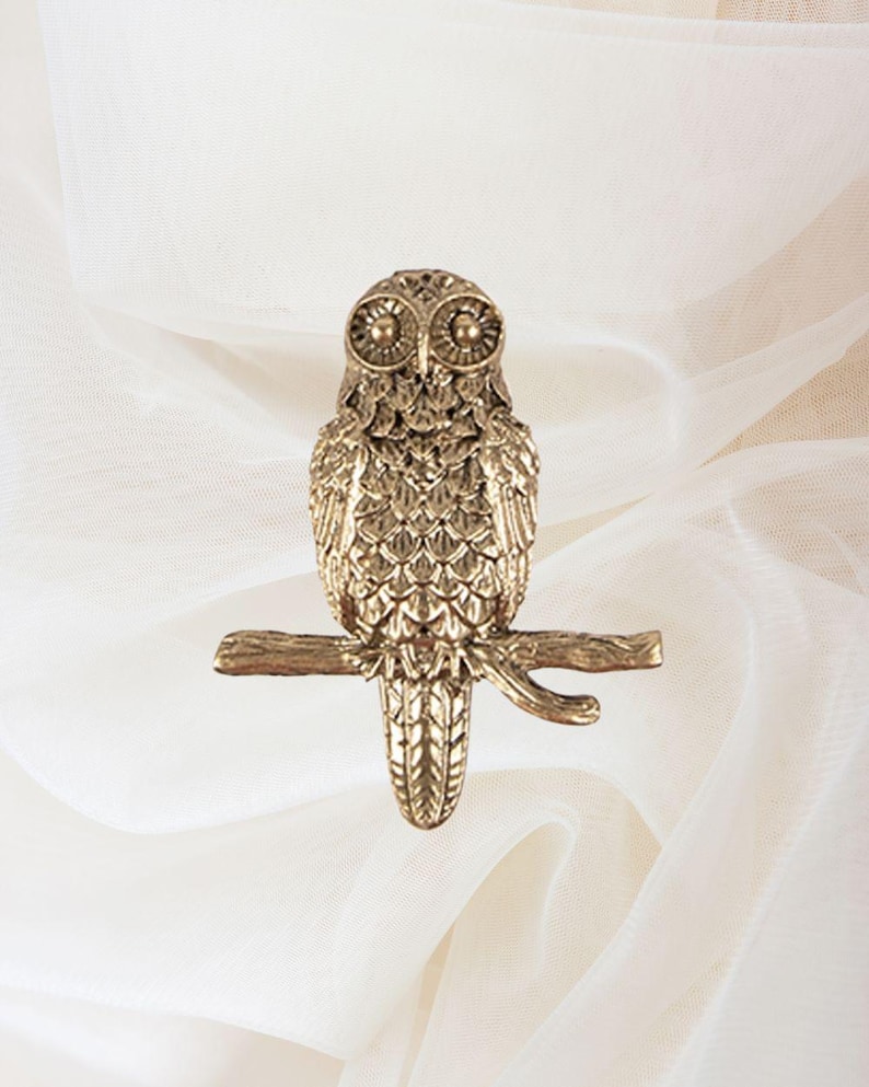 Owl Metal Door Knob, Gold Cabinet Pull, Bird Drawer Handle, Kids Room ...