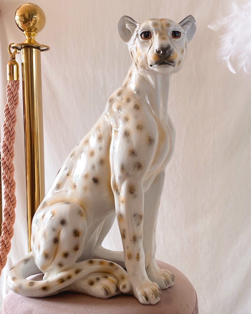 Hollywood Regency Leopard Statue, Snow Leopard Sculpture, Panther ...