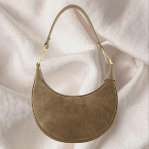 Suede Half Moon Bag, Shoulder Bag, Burgundy, Beige, Dark Brown, Taupe ...